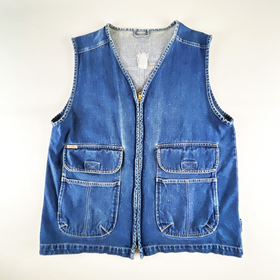 Vintage 80s 90s Gitano Men's Denim Vest Sz L, 90s Gitano Denim Utility ...