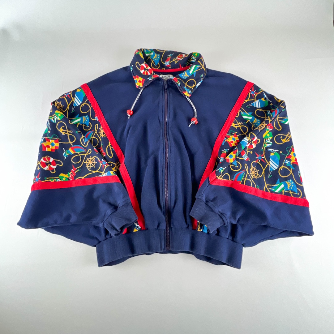 Vintage 1980s Line-up for Sport Batwing Zippered Nautical Jacket Sz M ...