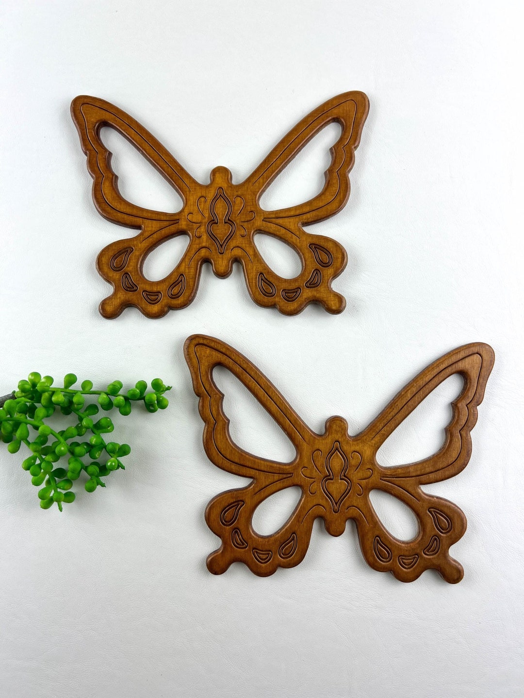 Vintage 1970s Wooden Butterfly Wall Hangings Set of Two, 70s Butterfly ...
