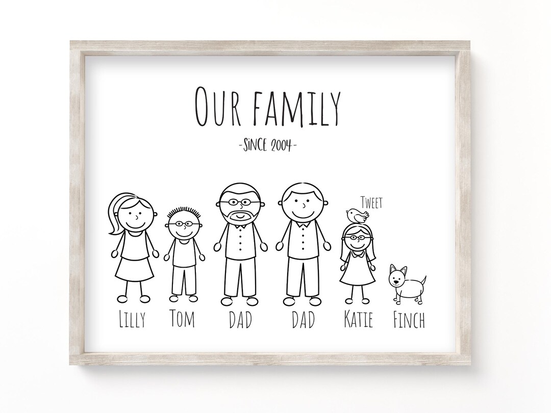 LGBT Family Print, LGBT Stick Figure Family, Custom LGBT Family, Same ...