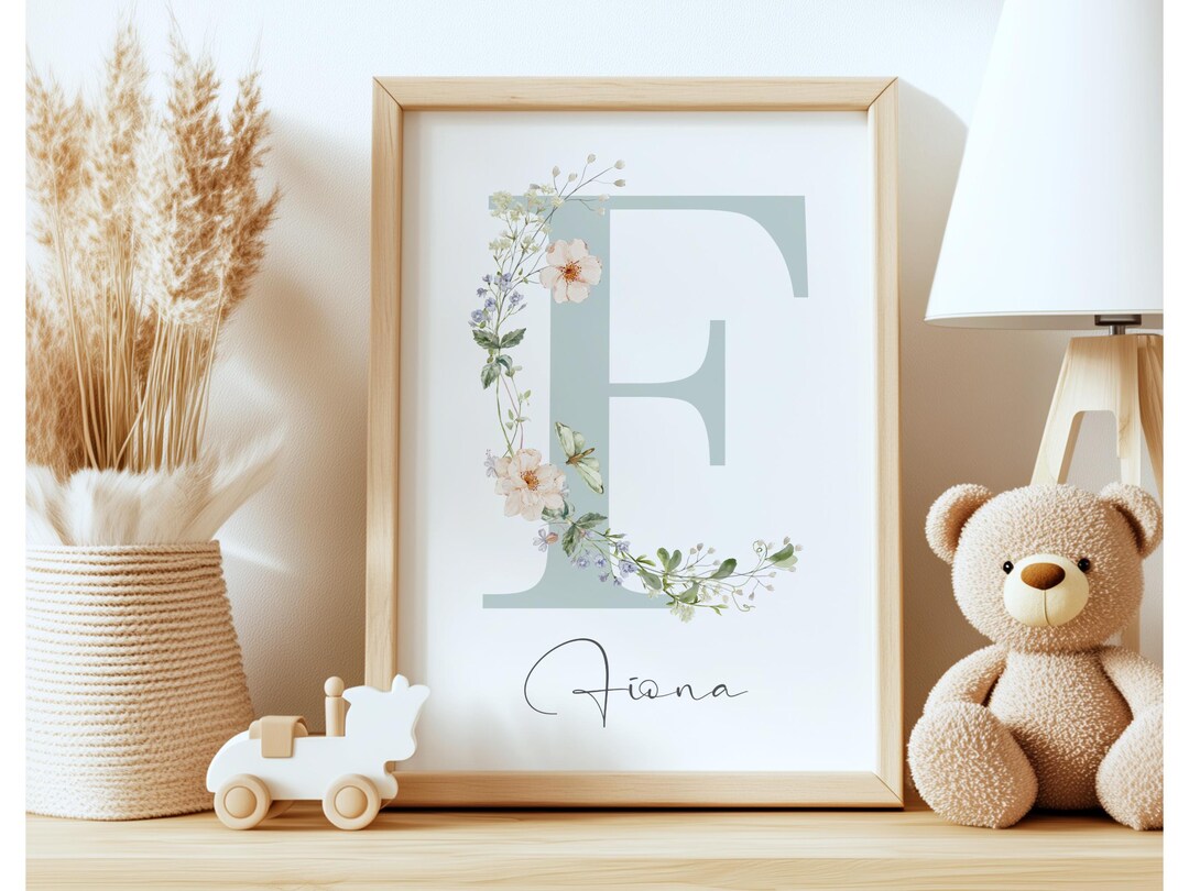 Custom Girl Initial Print, Pastel Nursery Letter, New Baby Decor ...