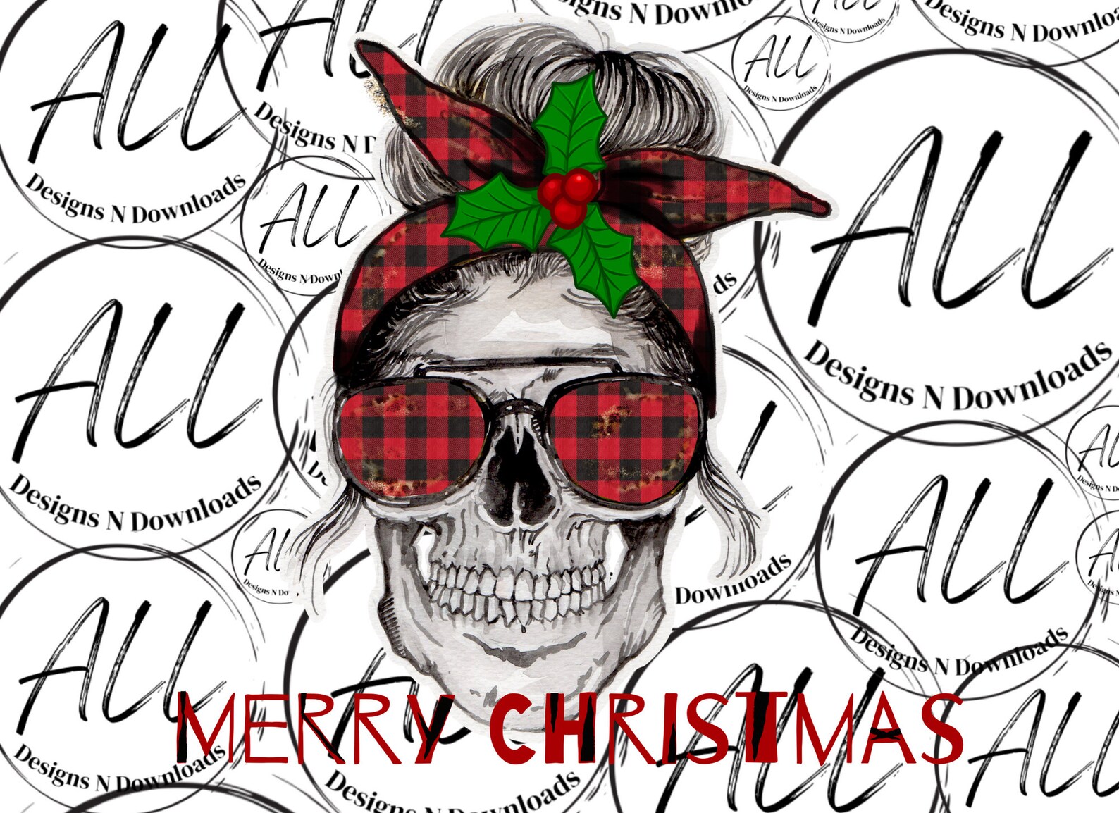 Merry Christmas Skull Mistletoe PNG FILE - Etsy