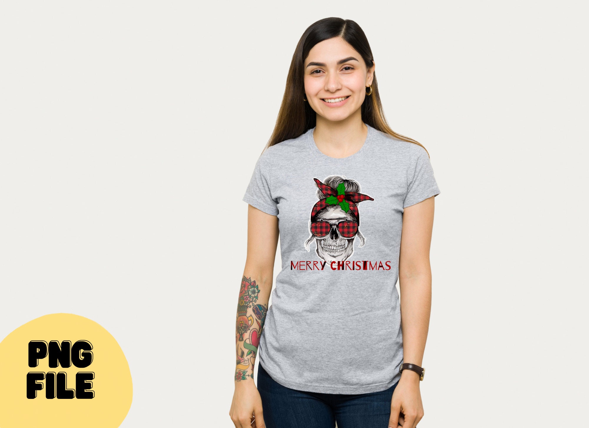 Merry Christmas Skull Mistletoe PNG FILE - Etsy