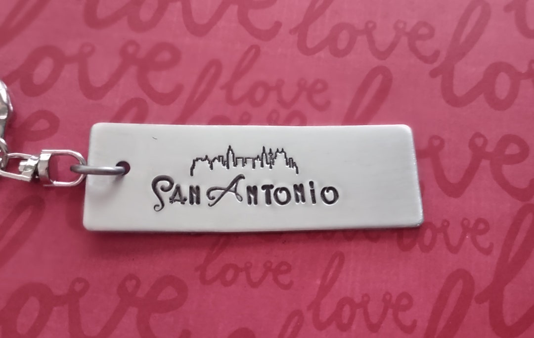 San Antonio City Skyline Keychain, Hand Stamped Custom Key Chains, Born ...
