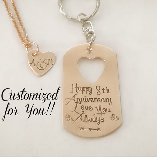 Bronze Compass Keychain Couples 8th Year Anniversary Gift - Etsy