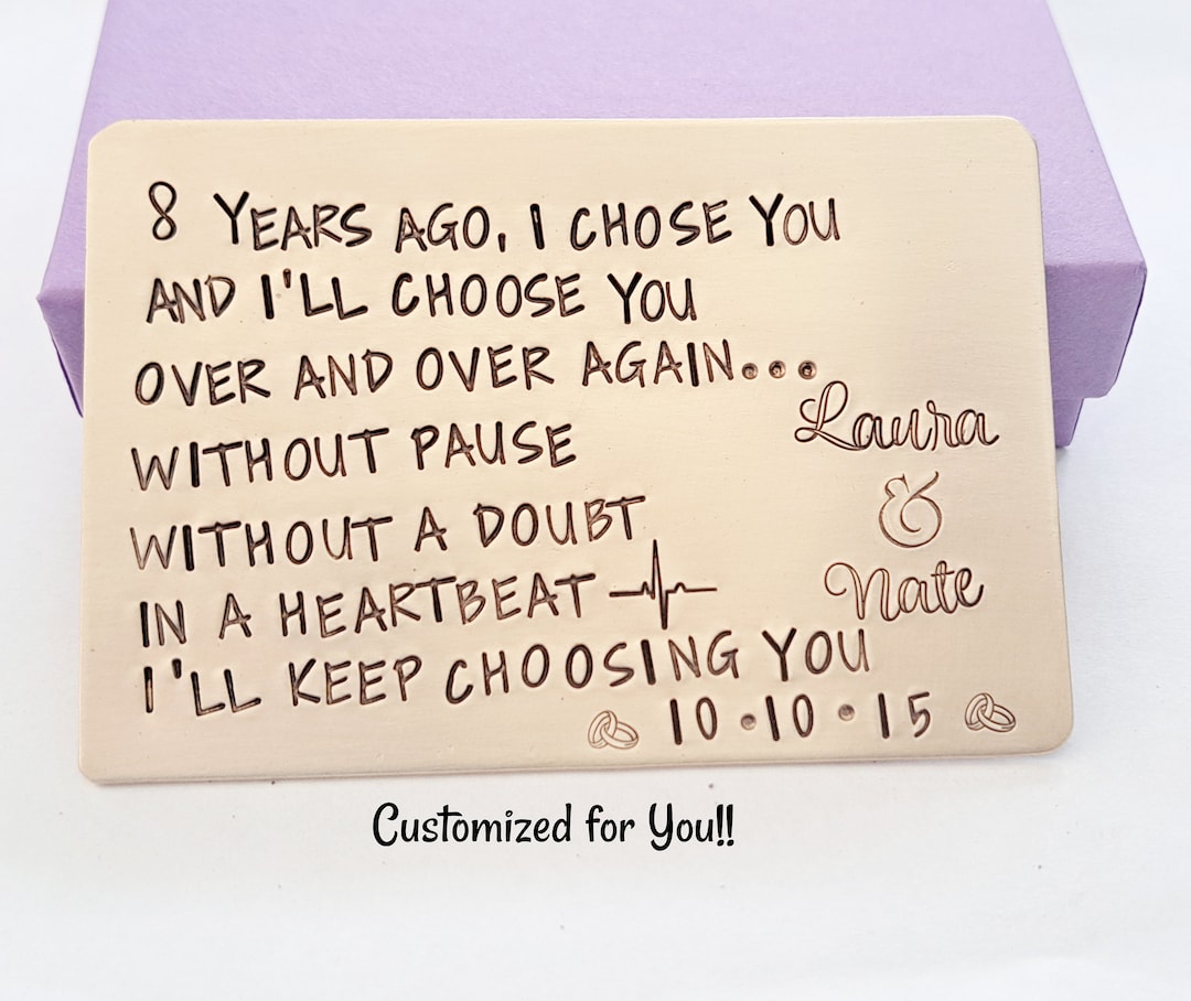 Personalized Bronze 8th Anniversary Gift, Custom Wallet Card ...