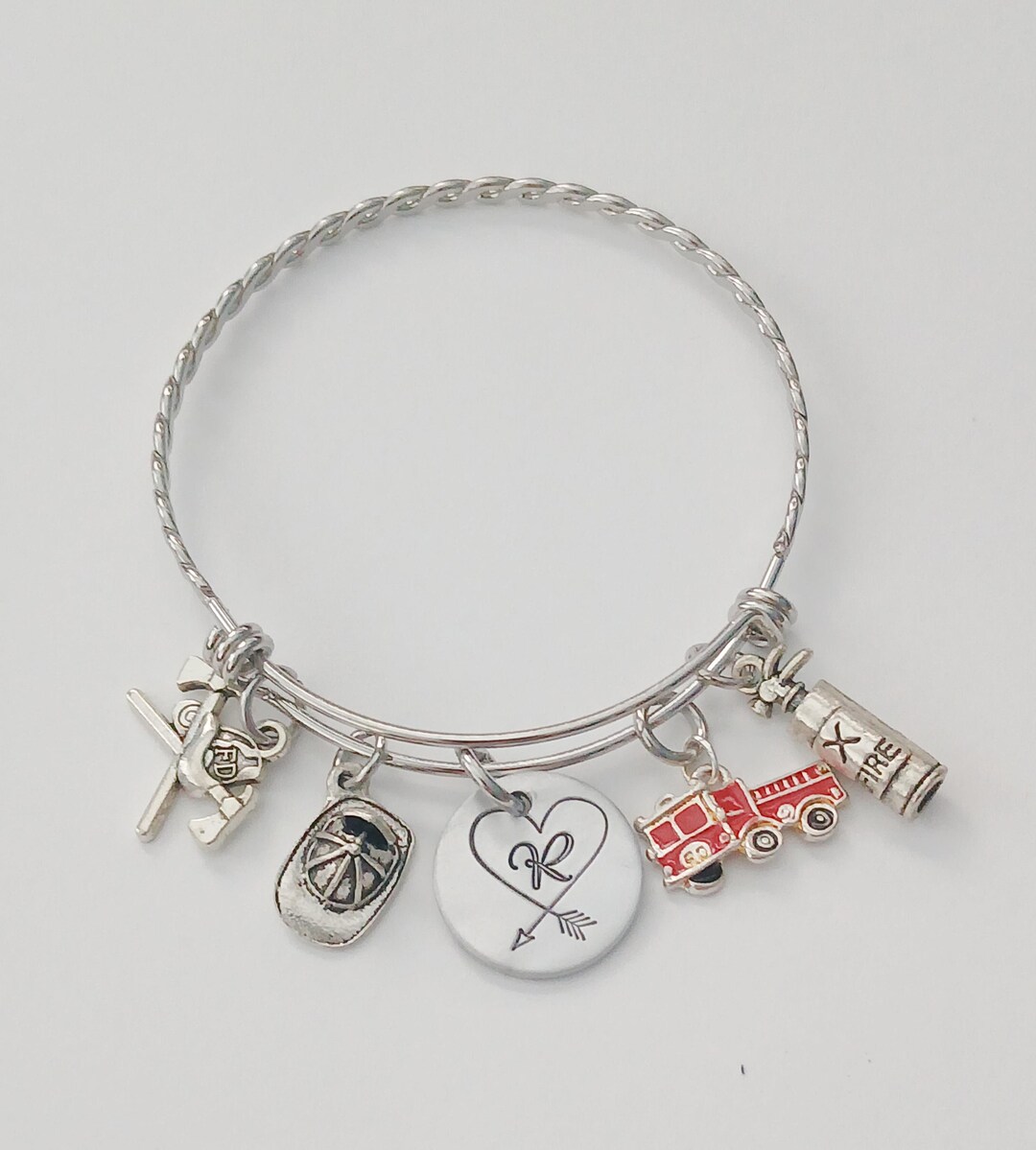 Custom Firefighter Charm Bracelet, Personalized Fire Fighter Expandable ...