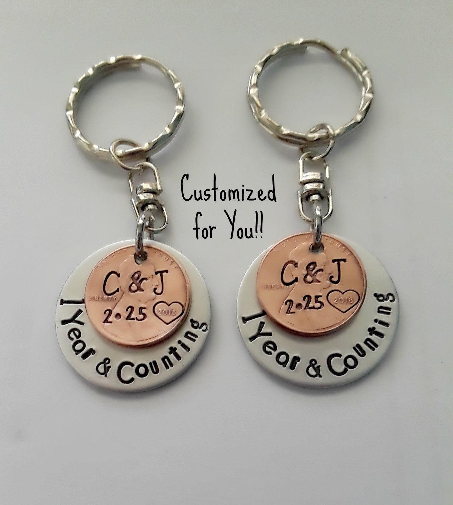 Personalized Hand Stamped One Year Anniversary Keychain One | Etsy