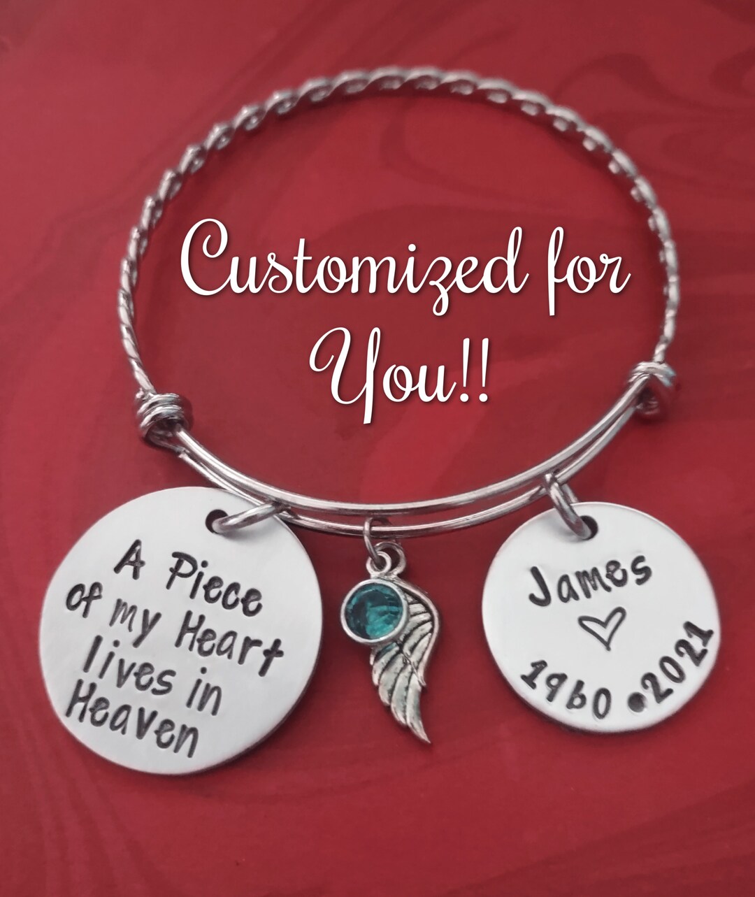 Custom Memorial Bracelet, Personalized Remembrance Jewelry Sympathy ...