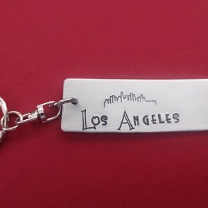 Los Angeles Skyline Keychain, LA Skyline, Hand Stamped Custom Key ...