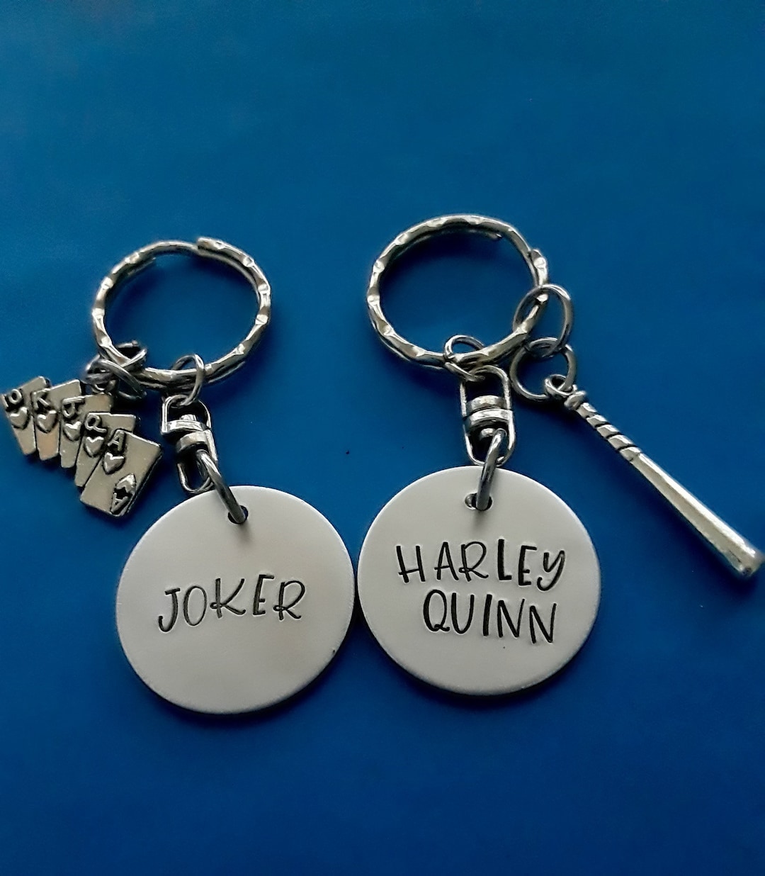 Joker Harley Quinn Keychain Set, Hand Stamped Suicide Squad Keychains ...