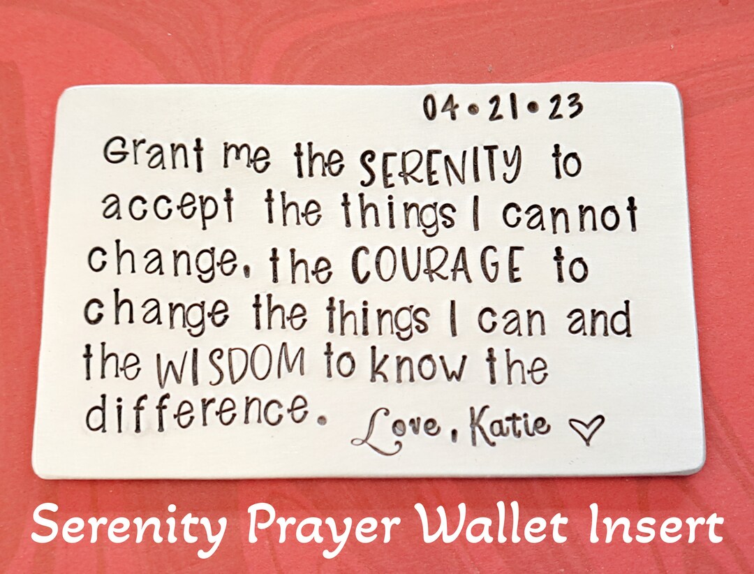 Hand Stamped Serenity Prayer Wallet Card Insert, Recovery Gift Sobriety ...