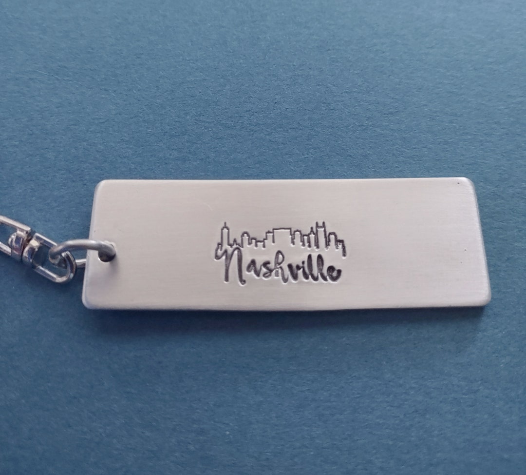 Nashville Skyline Keychain, Tennessee Keychain, Hand Stamped Custom Key ...
