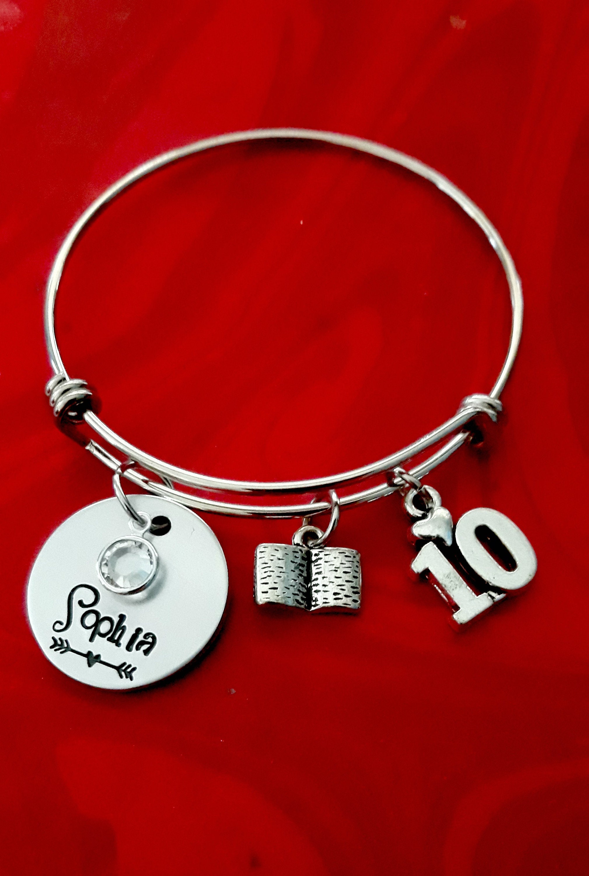 10th Birthday Girl Personalized Charm Bracelet Hand Stamped | Etsy