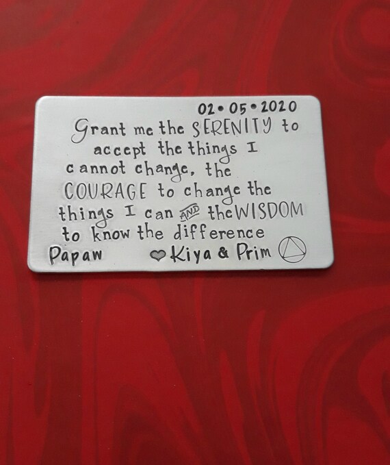 Hand Stamped Serenity Prayer Wallet Card Insert Recovery Gift | Etsy