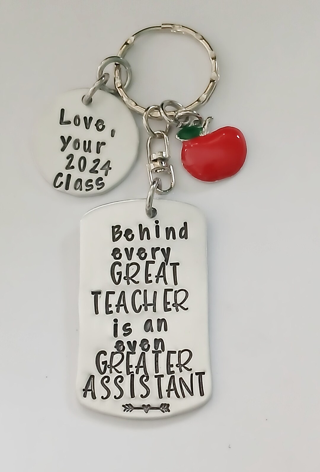 Hand Stamped Teacher's Assistant Gift, Teacher's Aide Key Chain ...