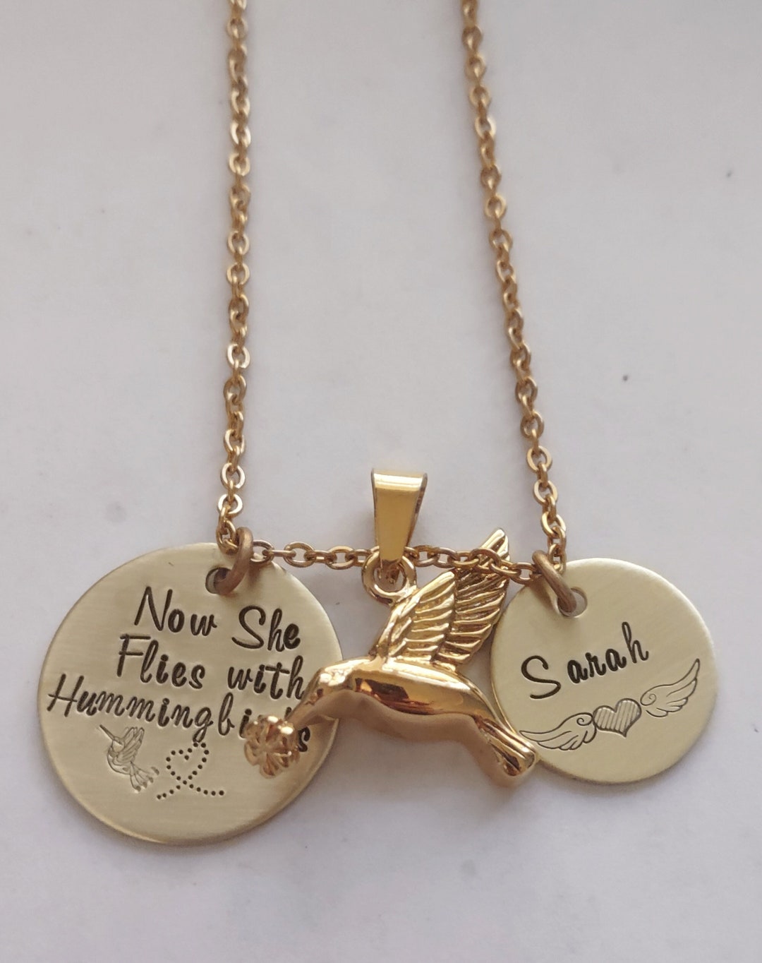 Gold Hummingbird Urn Memorial Necklace, Personalized Custom Sympathy ...