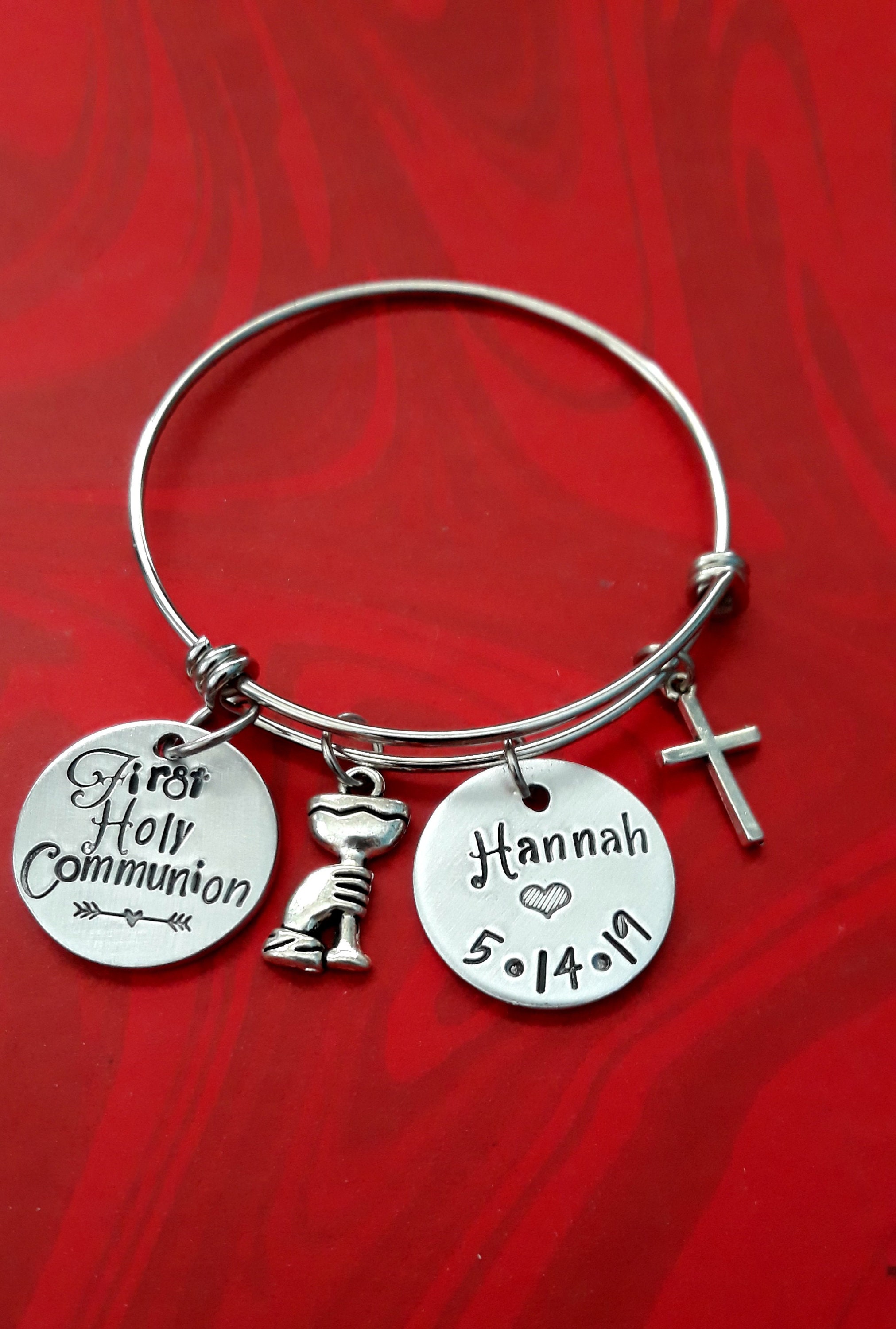 First Communion Bracelet Hand Stamped Personalized Christian - Etsy