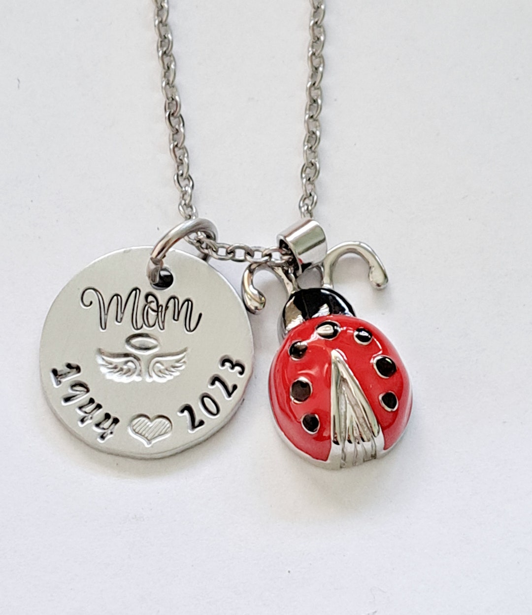 Personalized Memorial Ladybug Cremation Urn Necklace, Hand Stamped ...