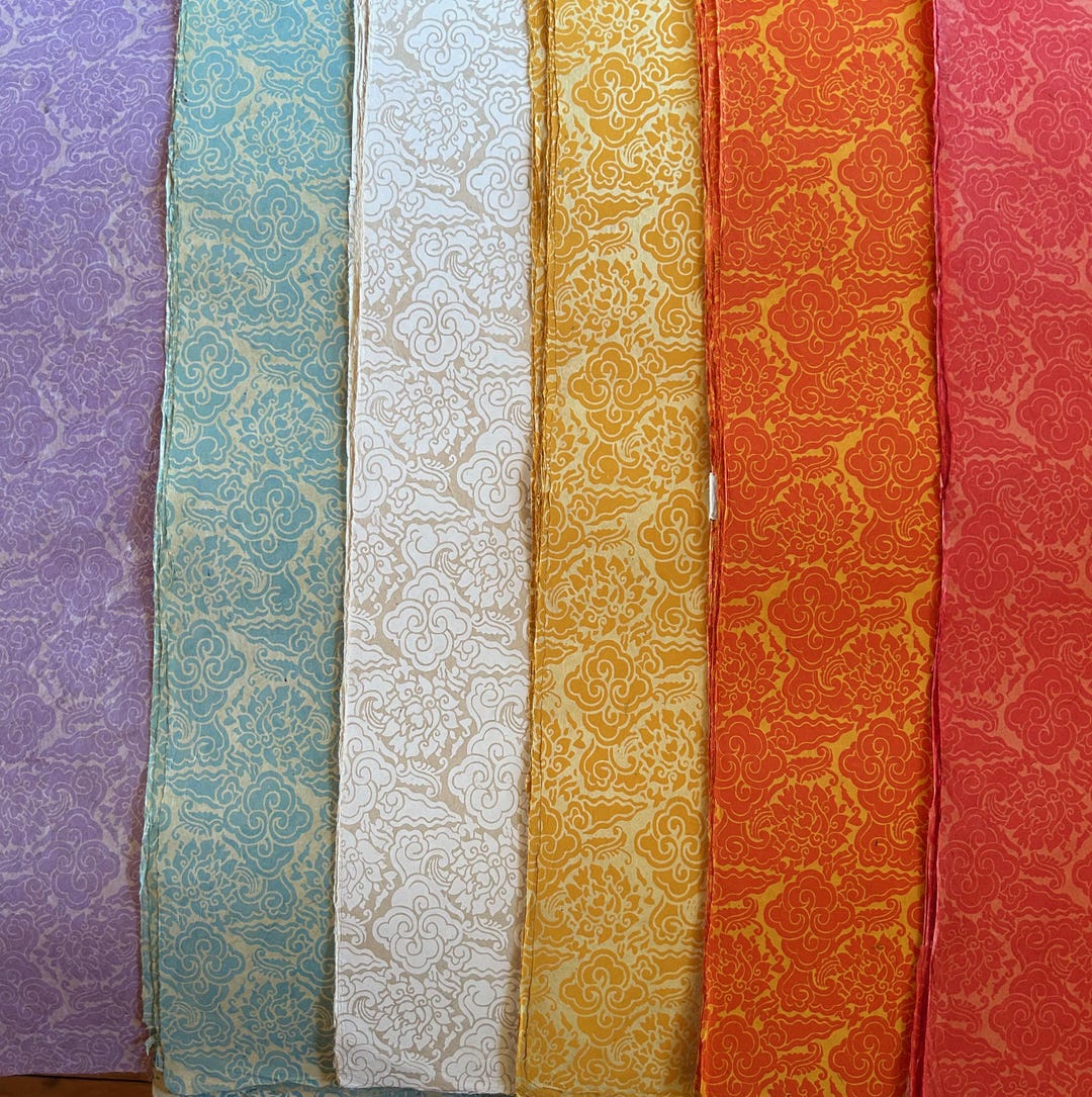 Handmade Lokta Paper With Pema Tingba Print, 19" X 29", Himalayan, Made ...