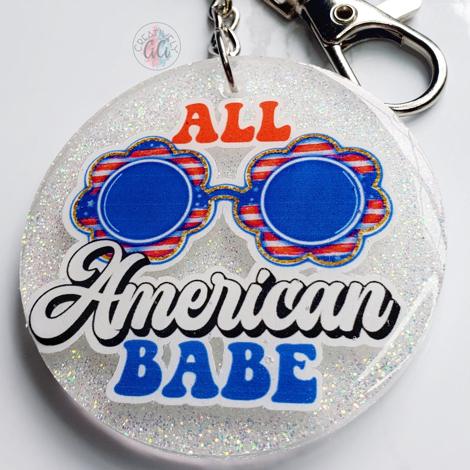 American Babe Acrylic Keychain, Patriotic Keyring, Summer Bag Tag ...