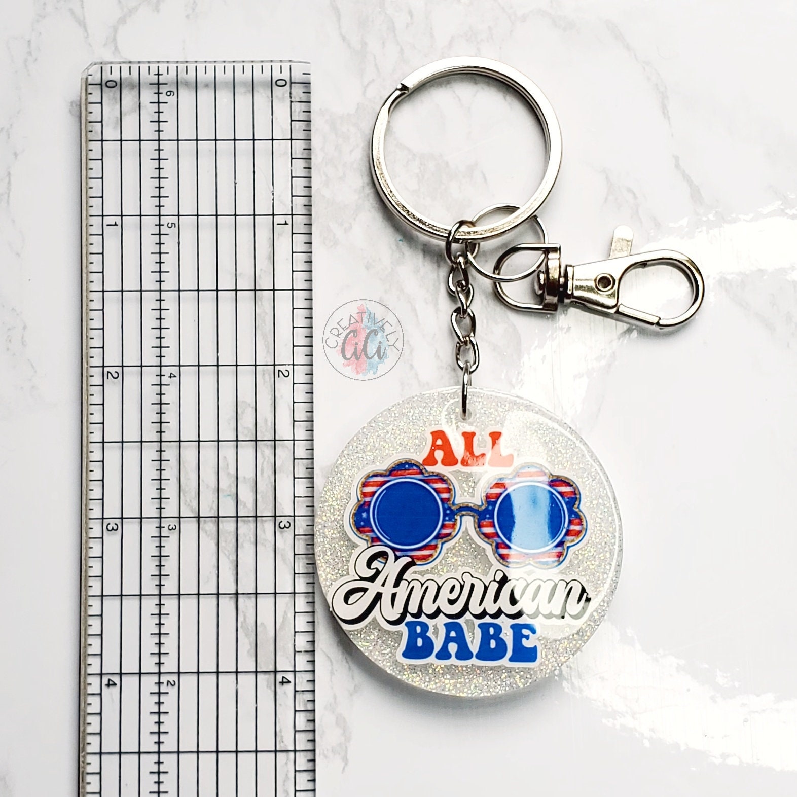 American Babe Acrylic Keychain, Patriotic Keyring, Summer Bag Tag ...