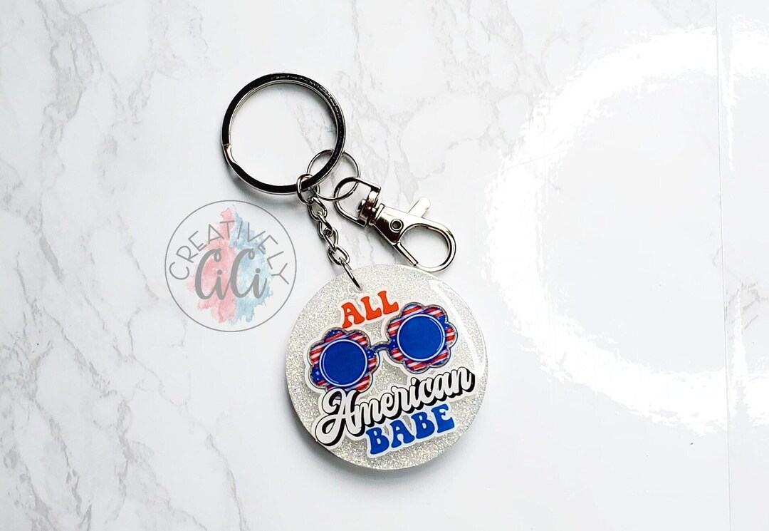 American Babe Acrylic Keychain, Patriotic Keyring, Summer Bag Tag ...
