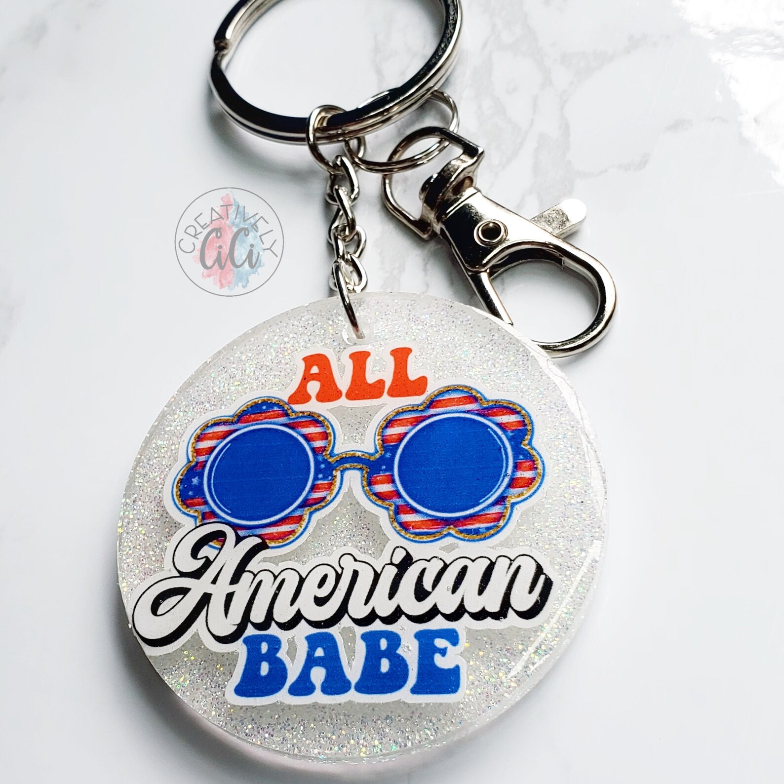 American Babe Acrylic Keychain, Patriotic Keyring, Summer Bag Tag ...