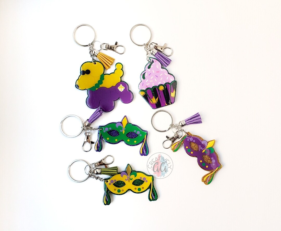 Mardi Gras Keychain, Mardi Gras Key Ring, Glitter Key Fob, Birthday ...