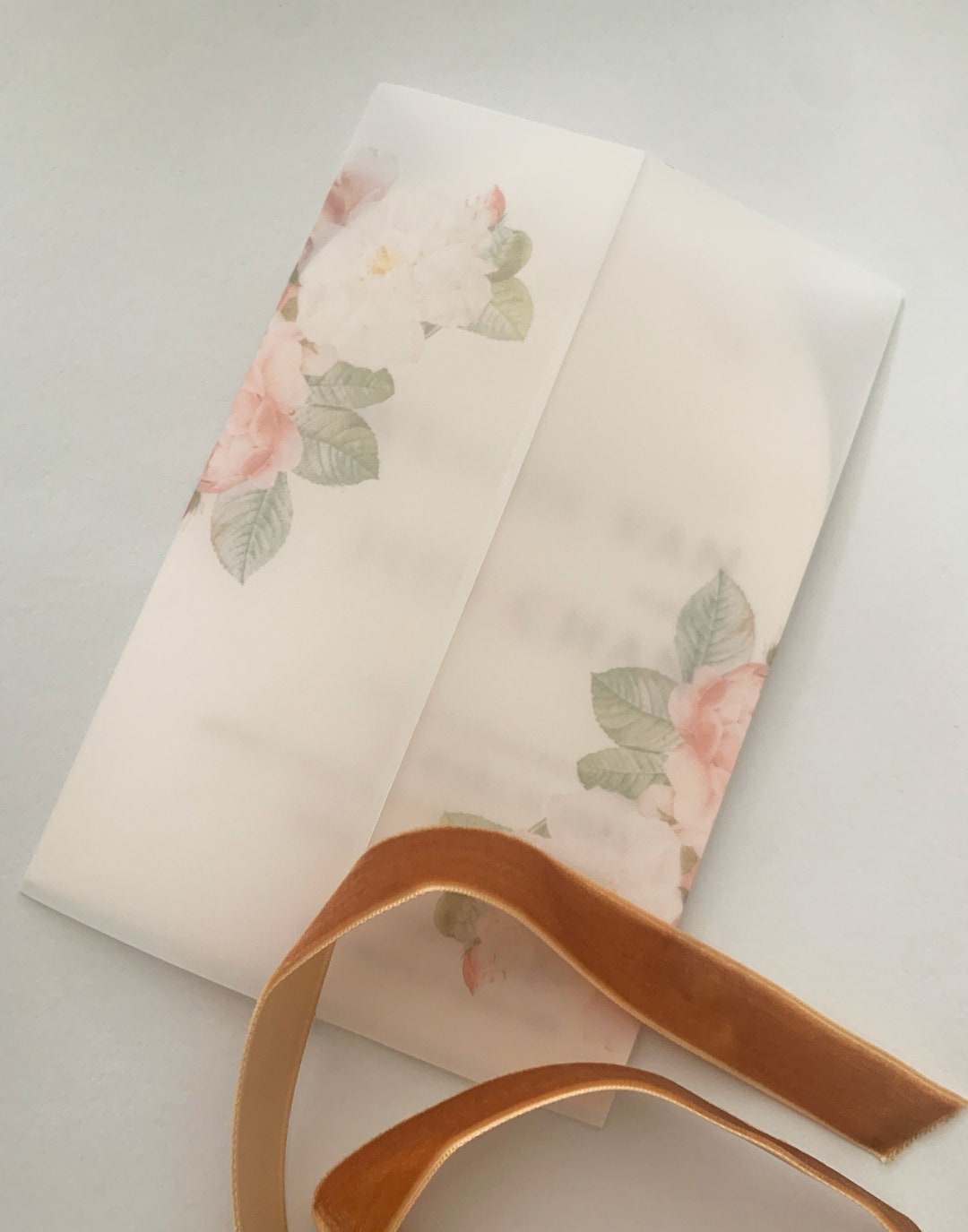 Romantic Rose Printed Vellum Wrap / Belly Band / Sleeve / Jacket Pre ...