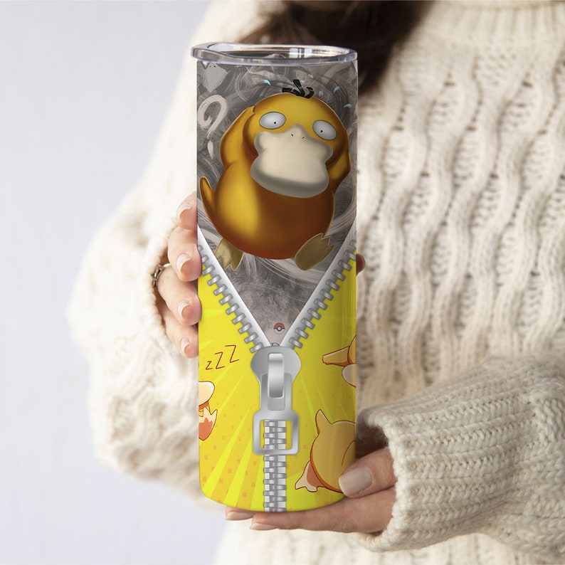 PKM Psyduck Anime 20oz Skinny Tumbler, Psyduck 20oz Stanley Tumbler Cup ...