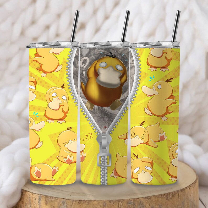 PKM Psyduck Anime 20oz Skinny Tumbler, Psyduck 20oz Stanley Tumbler Cup ...