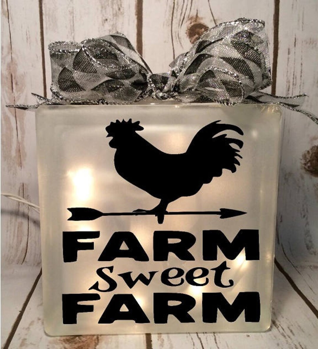 Farm Sweet Farm Etched Glass Light Box, Country Decor, Rooster Light ...