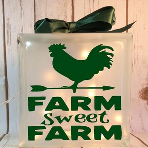 Farm Sweet Farm Etched Glass Light Box, Country Decor, Rooster Light ...