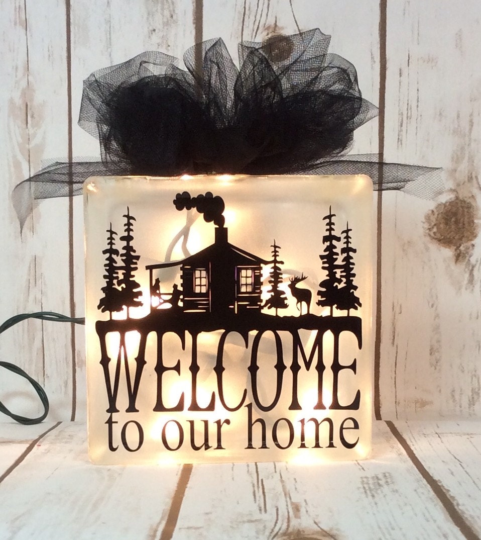 Home Decor Welcome to our home etched lighted glass block | Etsy