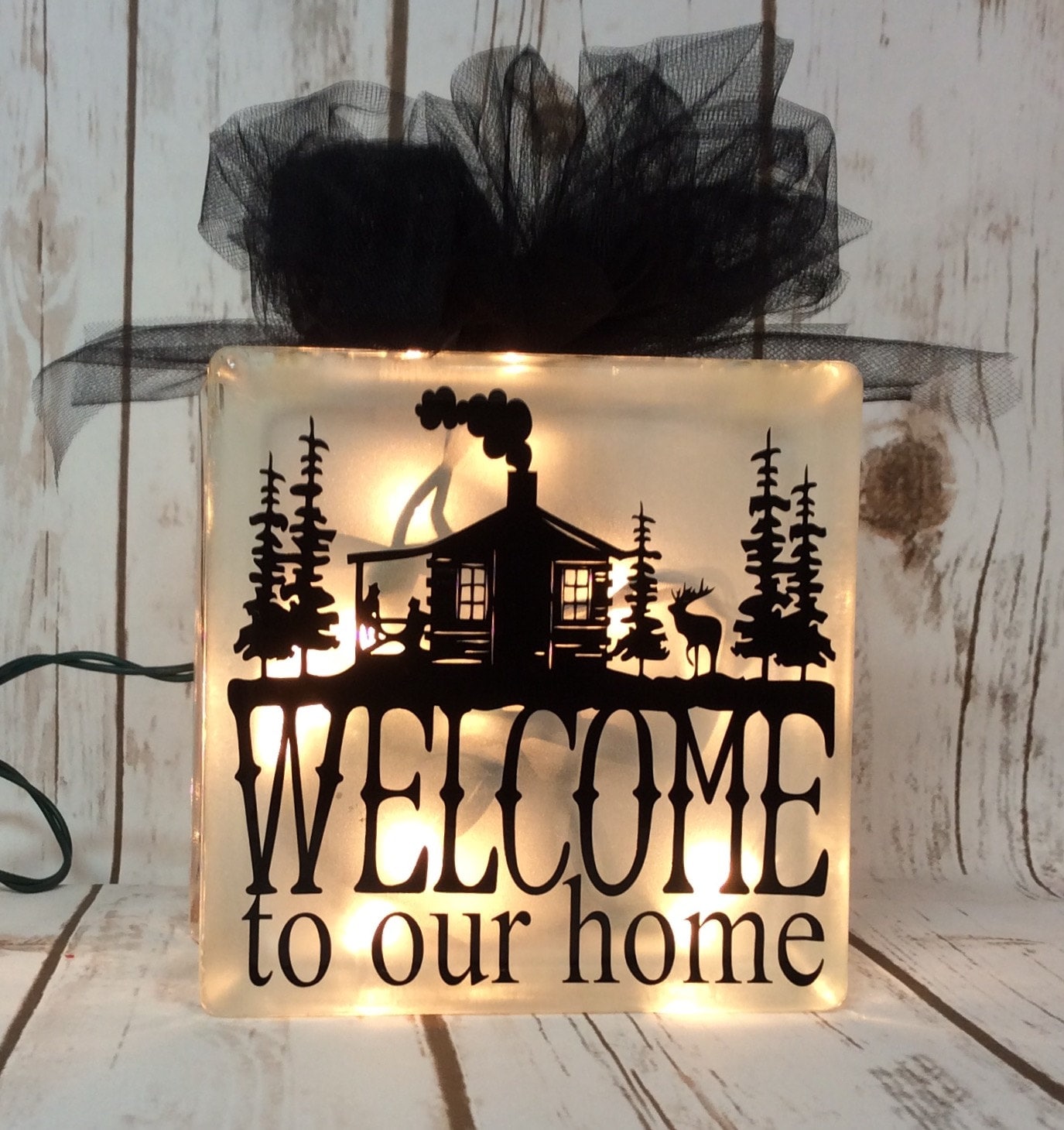 Home Decor Welcome to Our Home Etched Lighted Glass Block - Etsy