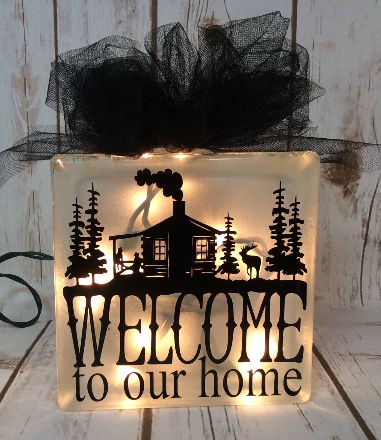 Home Decor Welcome to our home etched lighted glass block | Etsy