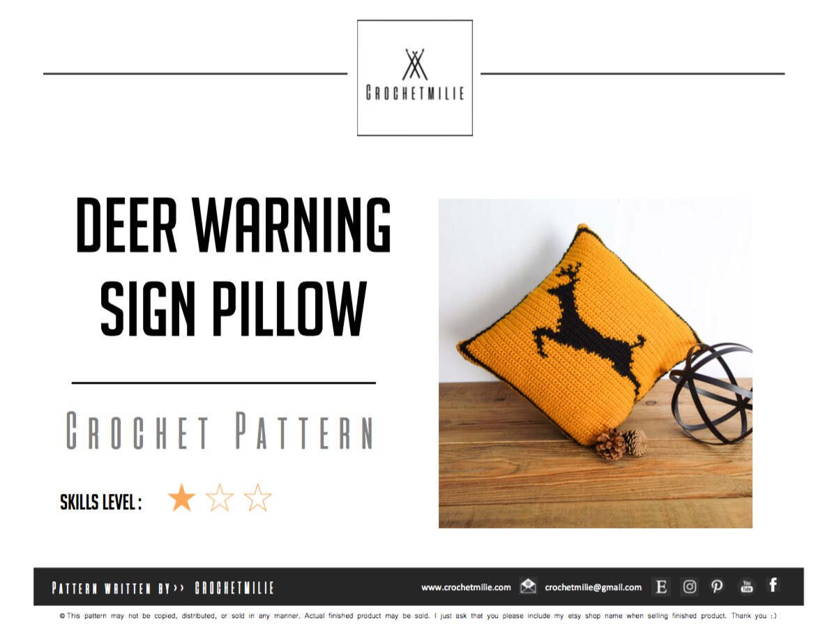 Crochet Pillow Pattern Deer Warning Sign Pillow Cover Black - Etsy