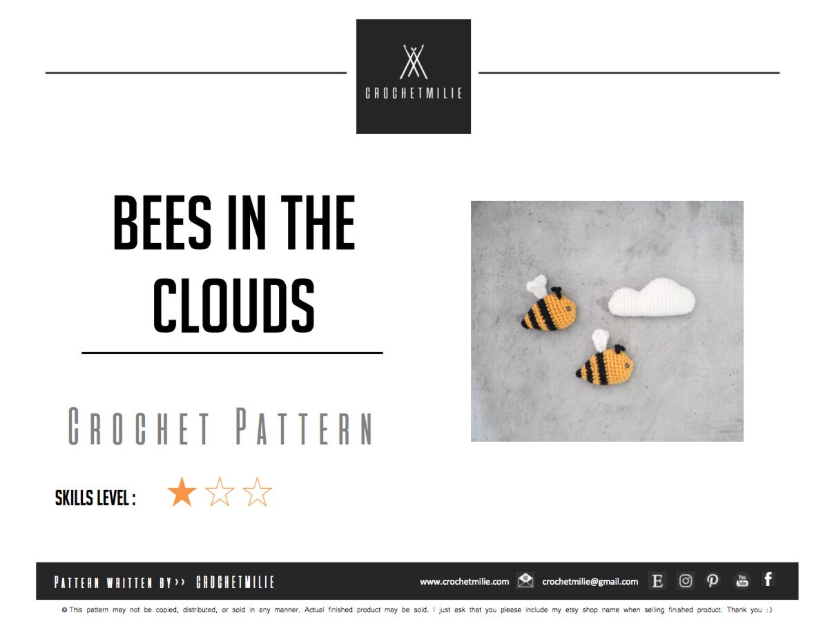 Crochet Honey Bee & Cloud PATTERN, Amigurumi Nursery Mobile - Etsy