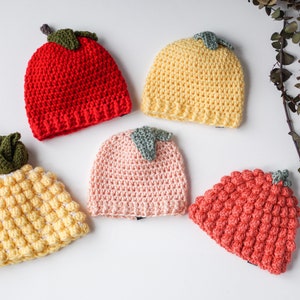 Crochet Fruit Hat Pattern for Baby, Lemon, Blueberry, Apple, Pineapple ...