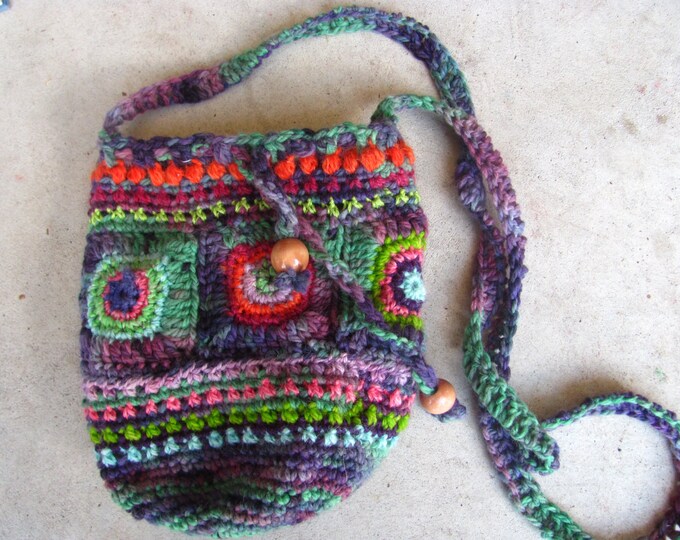 PDF Crochet Pattern Retro Hippie Drawstring Purse // Groovy Crochet ...
