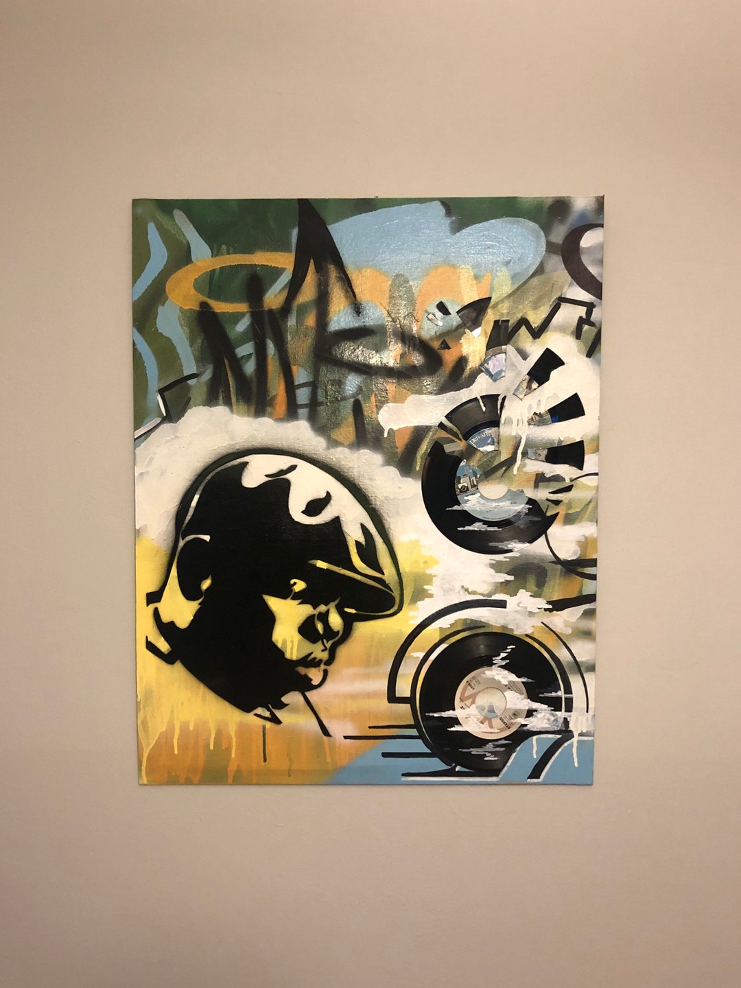 Notorious BIG Stencil Graffiti Shattered Vinyl Record Portrait - Etsy