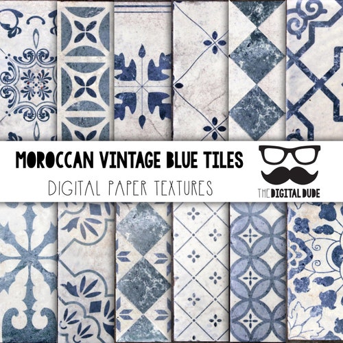 Blue Moroccan Digital Paper Set Blue Ornamental Scrapbook - Etsy