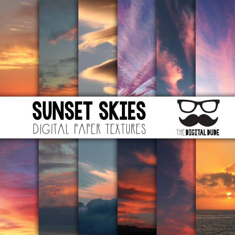 Sunset Skies Premium Digital Paper, Printable Scrapbook Paper Set ...