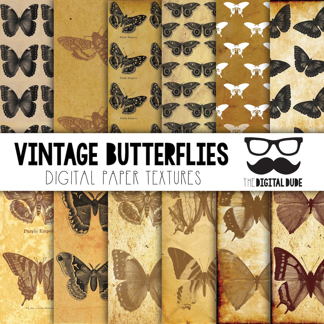 Vintage Butterflies, Premium Digital Paper, Printable Scrapbook Paper ...
