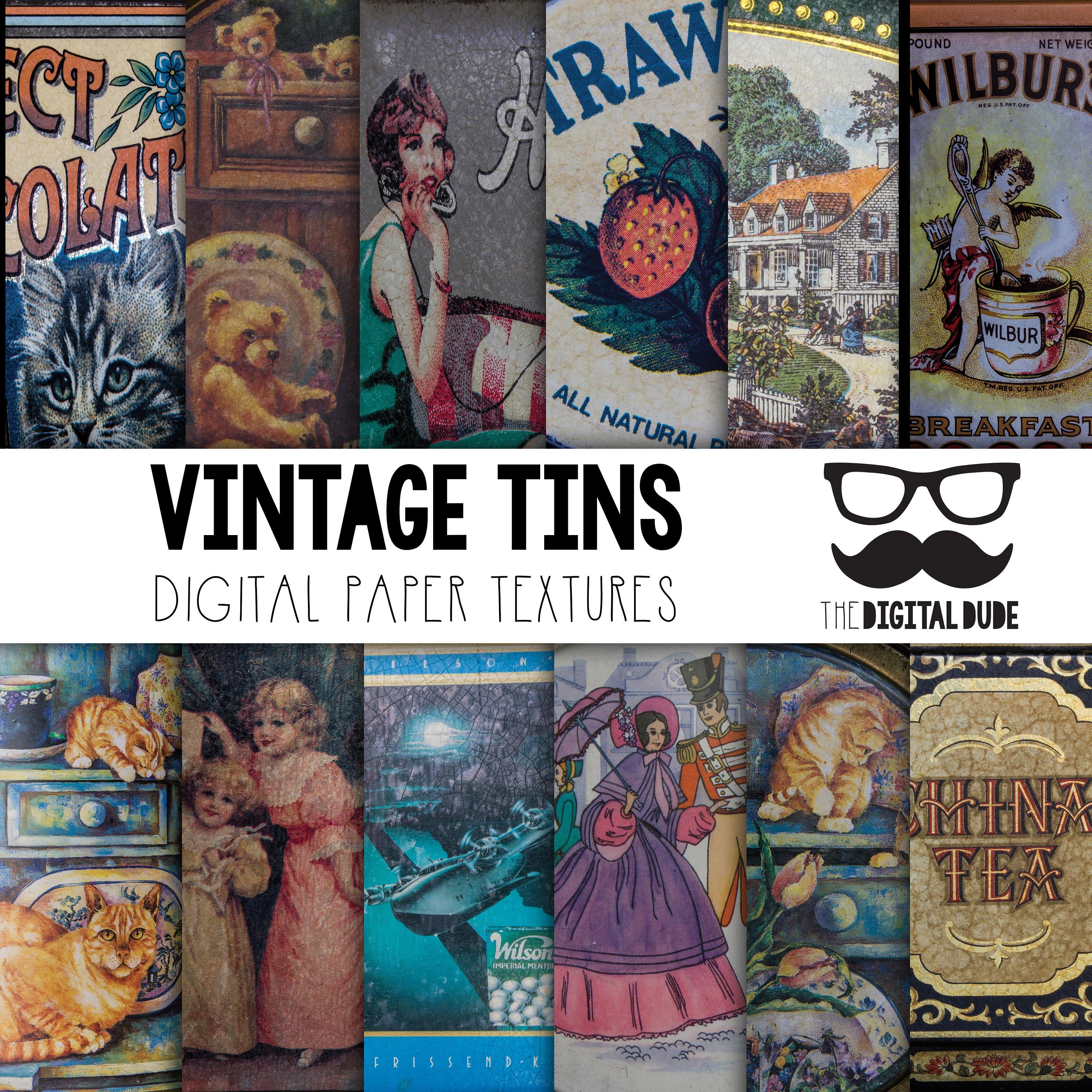Vintage Tins, Premium Digital Paper, Printable Scrapbook Paper Set ...