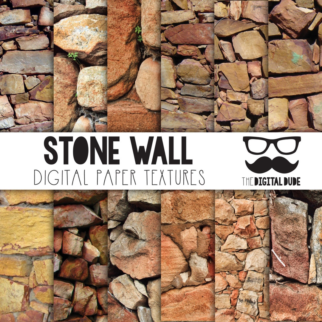 Stone Wall Premium Digital Paper, Printable Scrapbook Paper Set, Stone ...