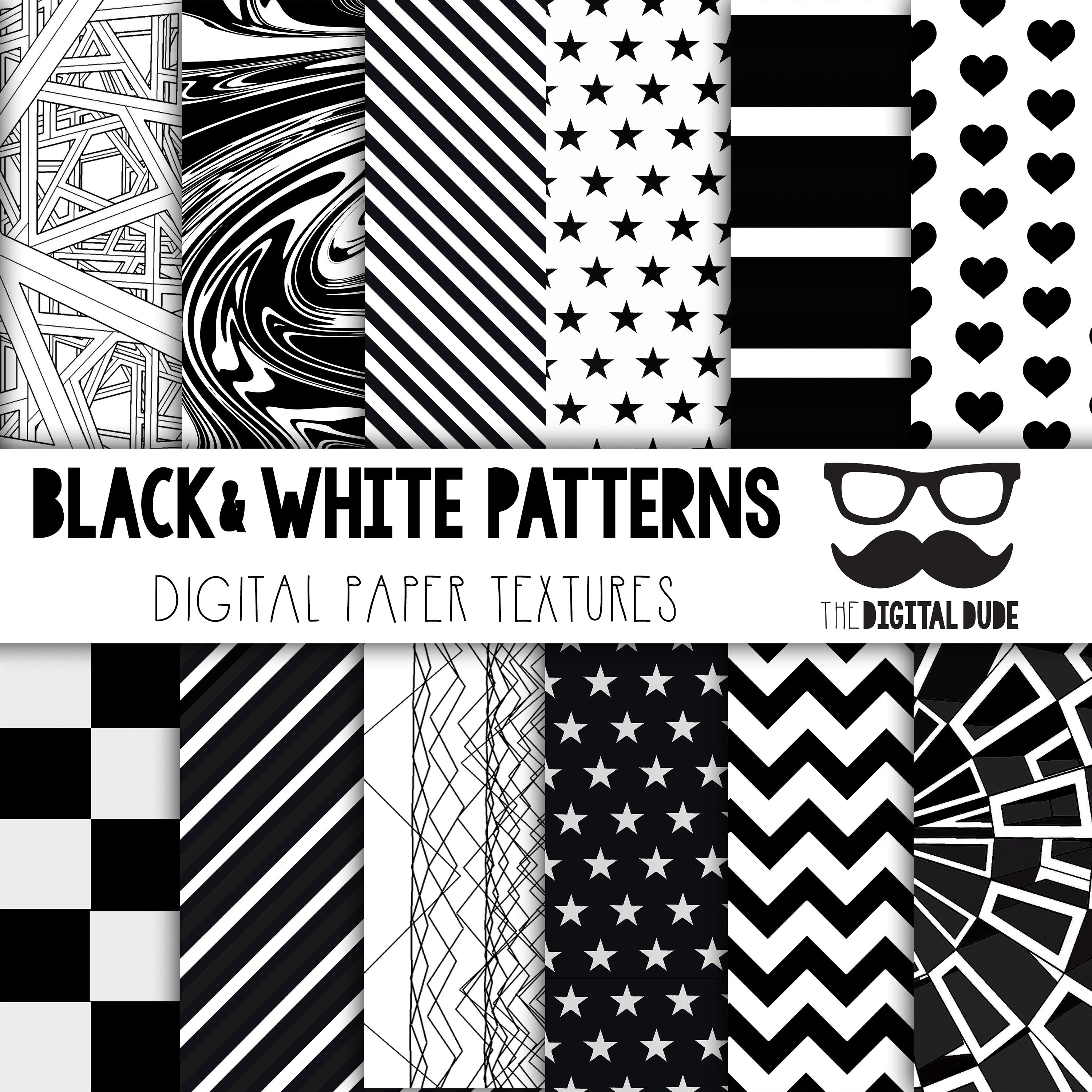 Black and White Patterns, Premium Digital Paper, Printable Scrapbook ...