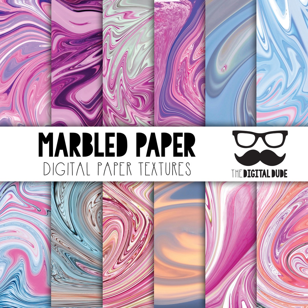 Marbled Paper, Premium Digital Paper, Printable Scrapbook Paper Set ...