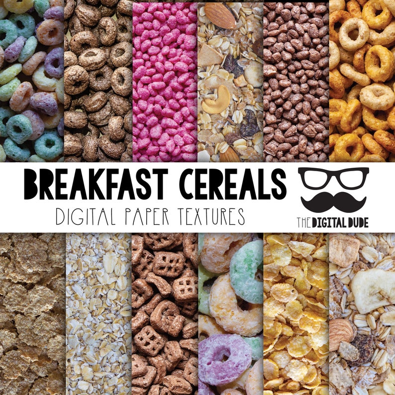 Breakfast Cereals, Premium Digital Paper, Printable Scrapbook Paper Set ...